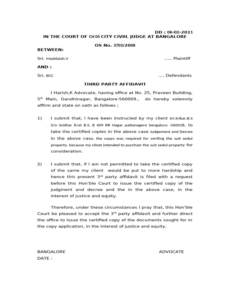 3RD PARTY AFFIDAVIT English | PDF | Affidavit | Law