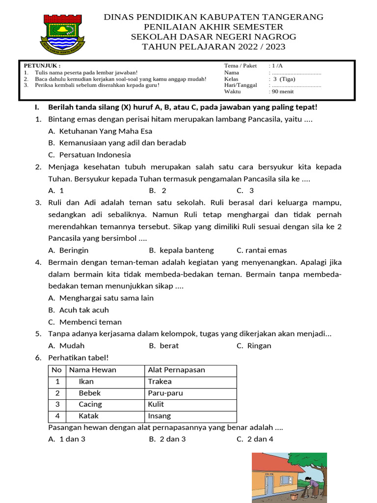 Naskah Soal Pas Kelas 3 Tema 1 | PDF