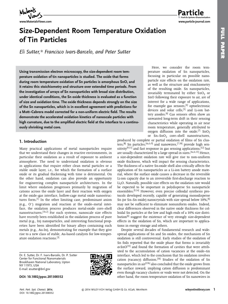 2014_Size‐Dependent Room Temperature Oxidation of Tin Particles | PDF