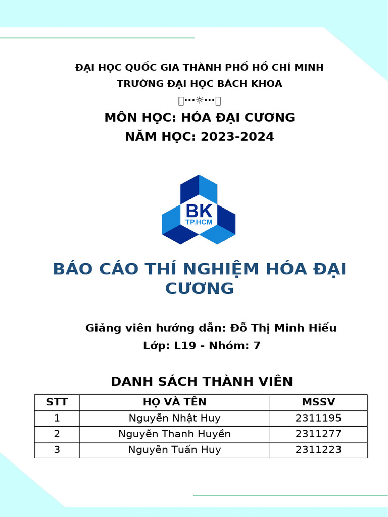 Báo Cáo TN HĐC K23 | PDF | Chemical Compounds | Analytical Chemistry