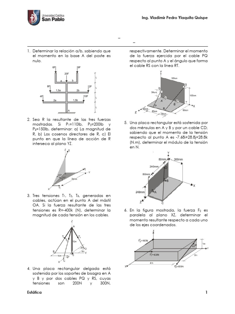 Lista 1 - Estática - Capítulo 1 | PDF