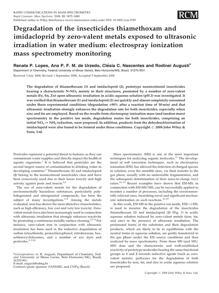 2008 - Degradation of The Insecticides Thiamethoxam and Imidacloprid by ...