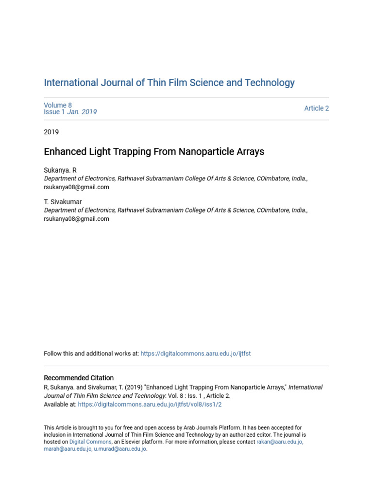 Enhanced Light Trapping From Nanoparticle Arrays | PDF