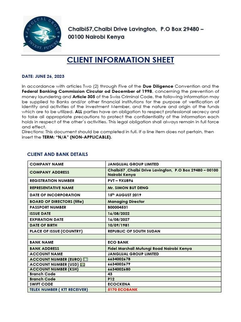 Cis Janglual Group Ltd Ecobank Kenya-ktt | PDF