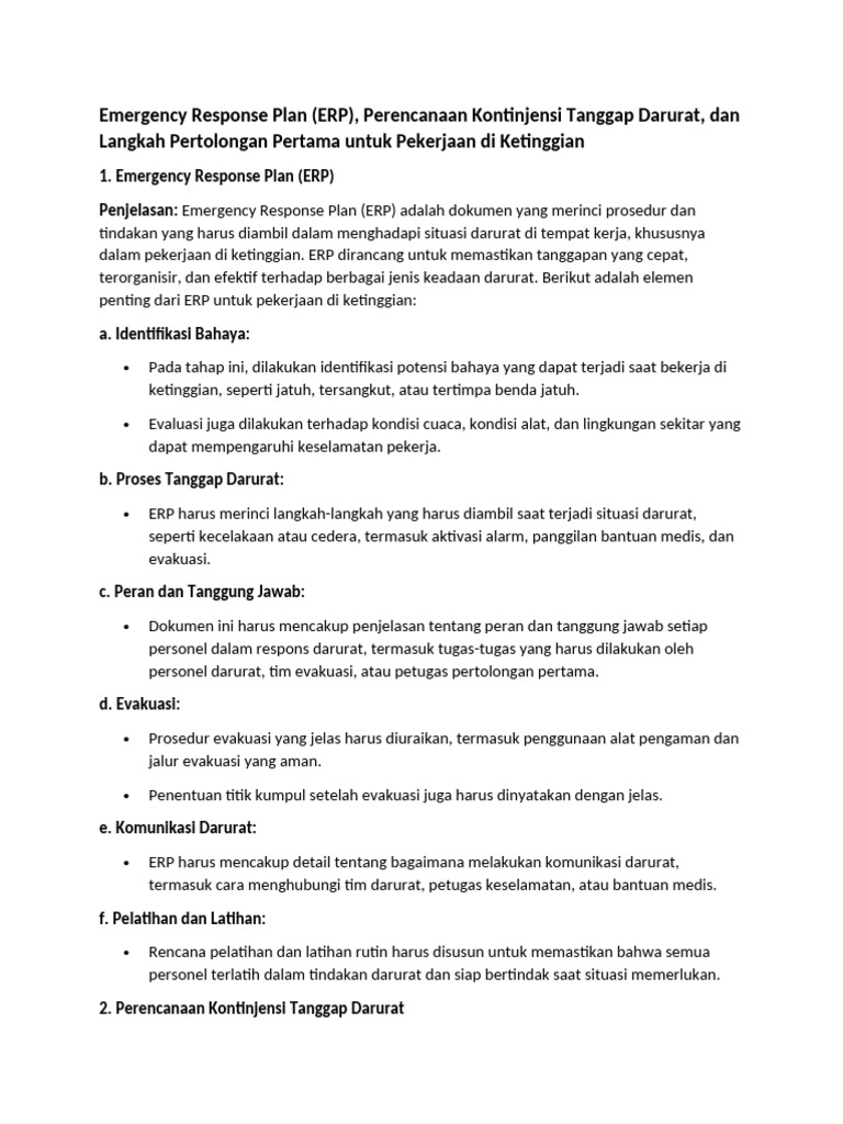 Emergency Response Plan (ERP) dan Emergency drill Serta Skenario ...