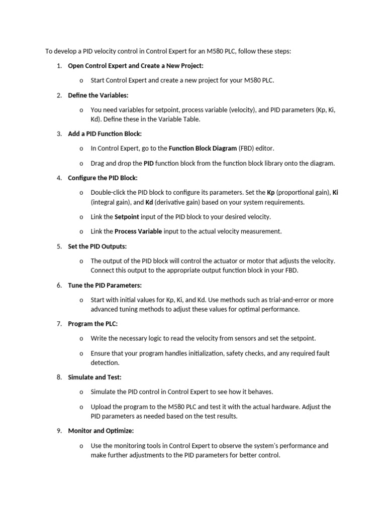 To Develop A PID Velocity Control in Control Expert For An M580 PLC | PDF