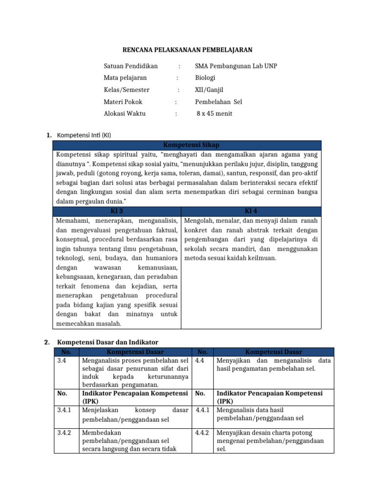 4. RPP PEMBELAHAN SEL | PDF