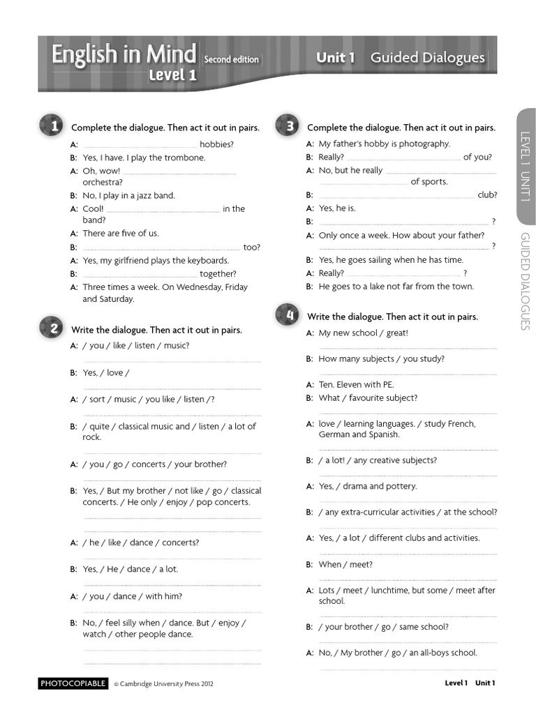 THINK 1 UNIT 1 Guided Dialogues | PDF