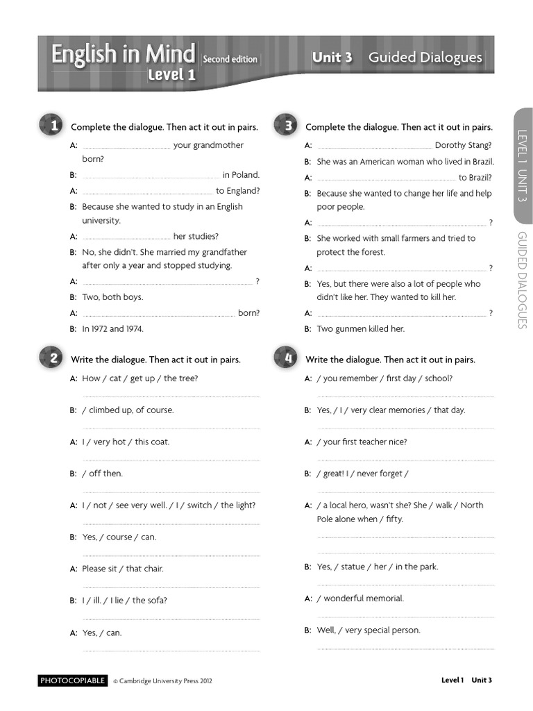 Level 1 Unit 3 Guided Dialogues | PDF