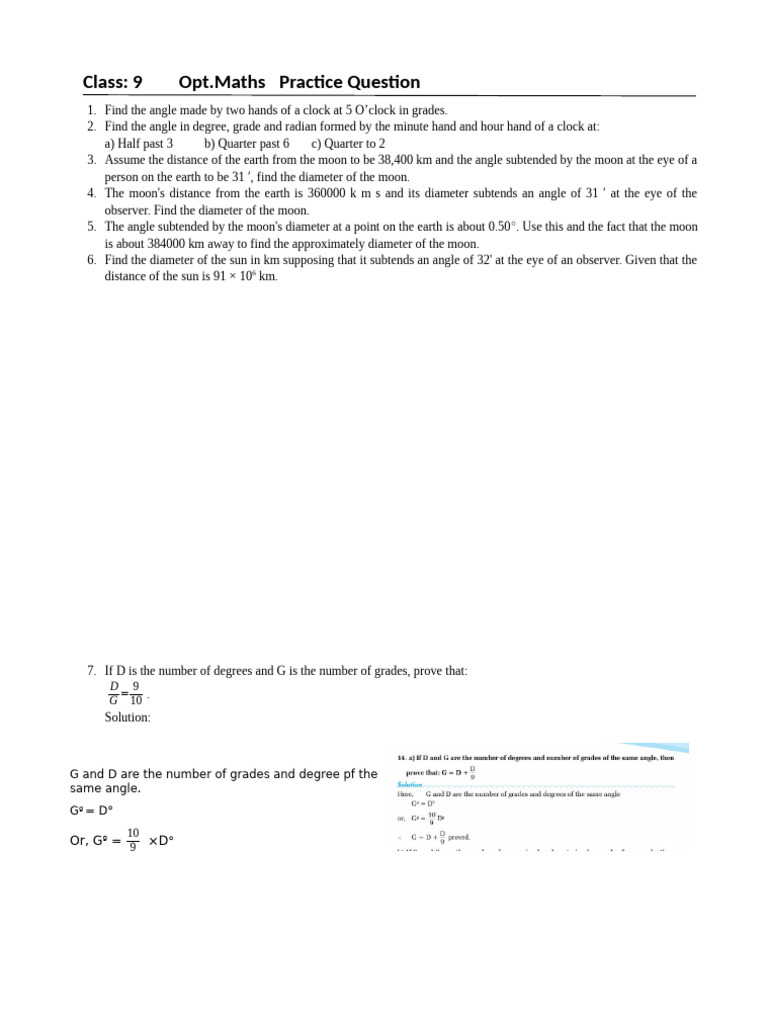 class 9 OPT Maths Practice | PDF