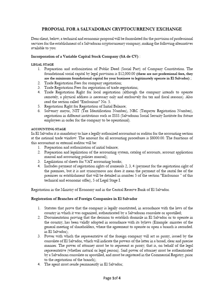 Proposal For A Salvadoran Cryptocurrency Exchange | PDF