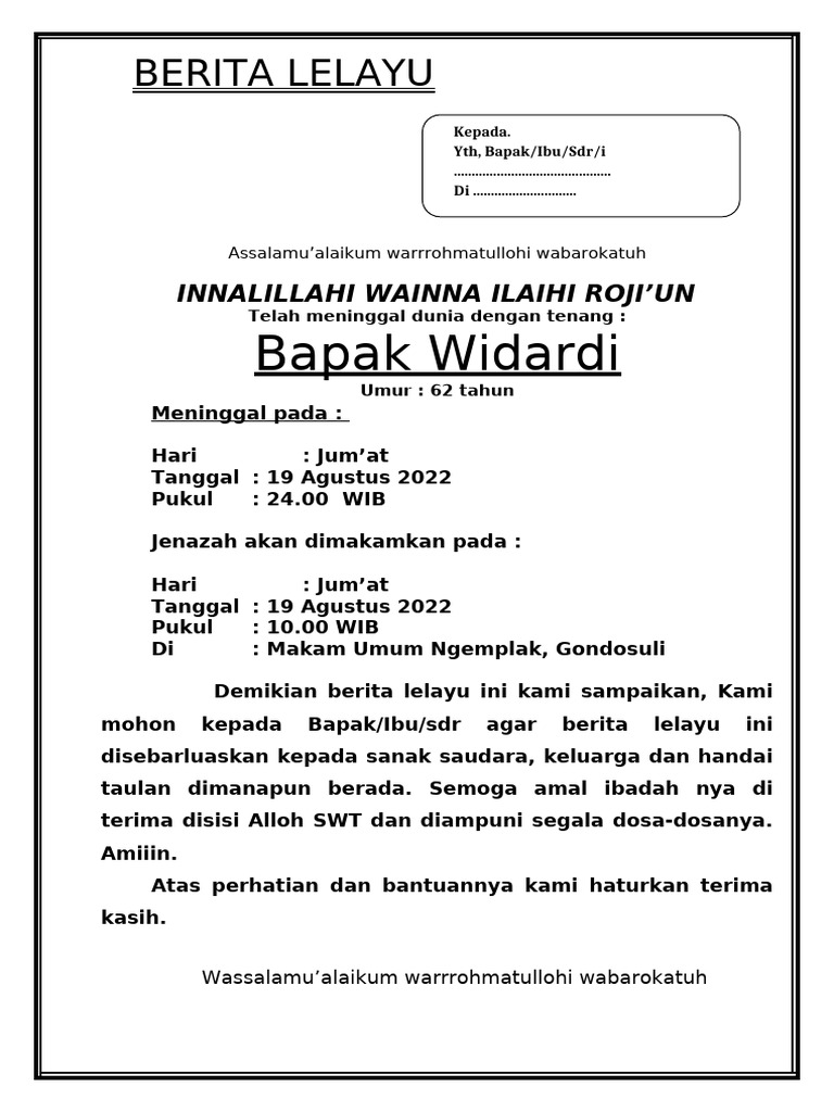 Berita Lelayu - Docx 1 | PDF