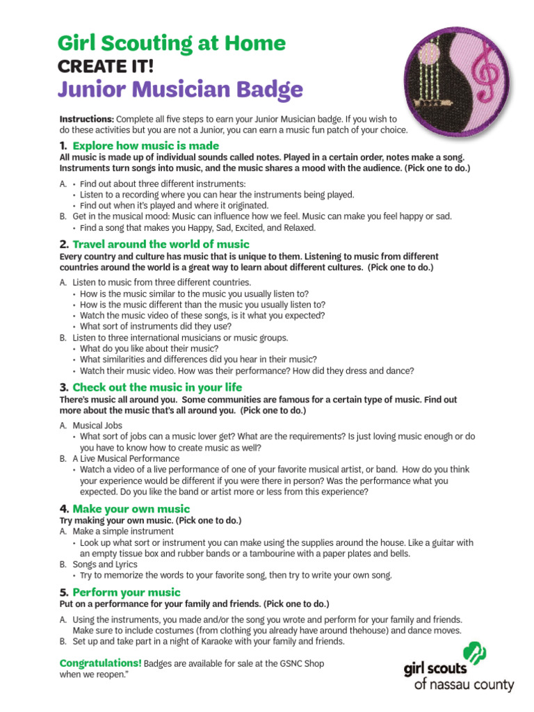 GSNC - Junior Musician Badge | PDF