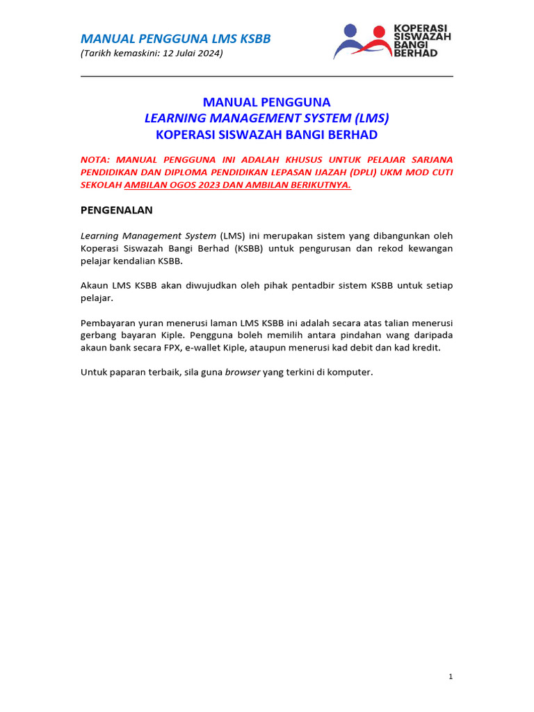 Manual Pengguna LMS KSBB Ver 2.1 | PDF