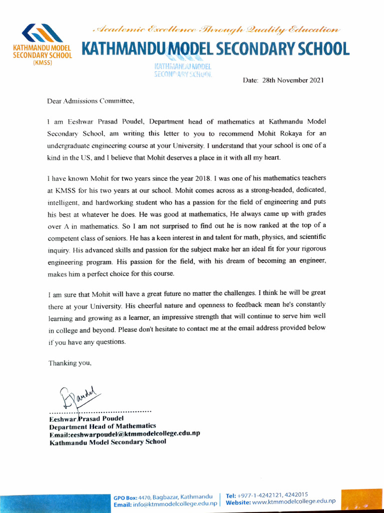 MATH Letter of Recommendation | PDF