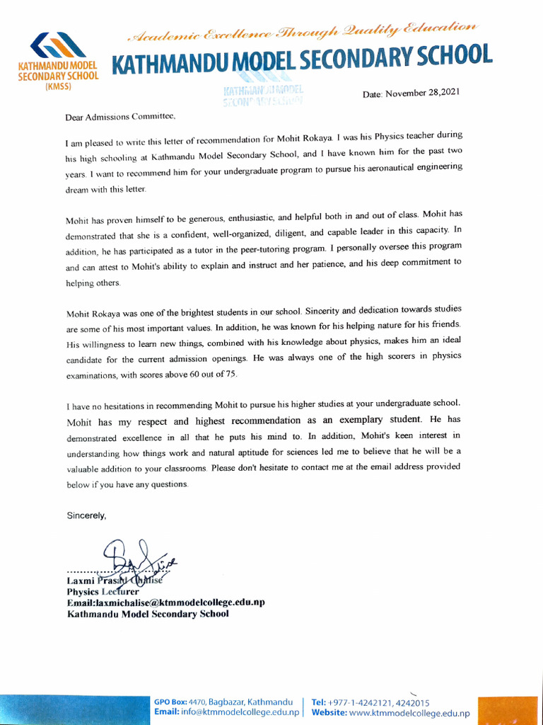 Physics Letter of Recommendation | PDF