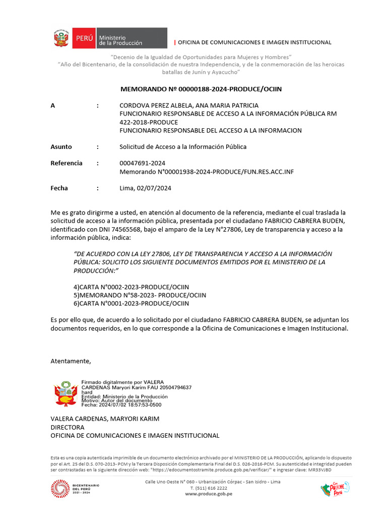 4 Memorando #00000188 2024 Produce Ociin | PDF