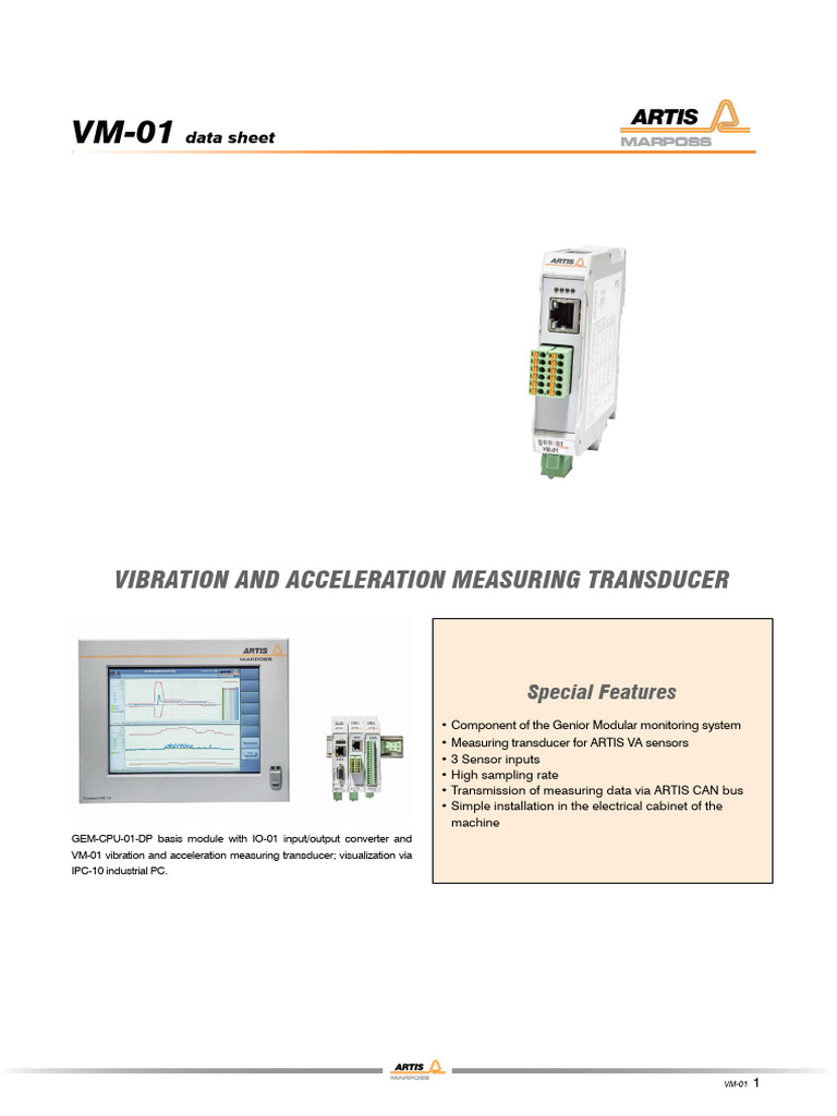 Marposs VM 01 Vibration and Acceleration Measuring Transducer | PDF