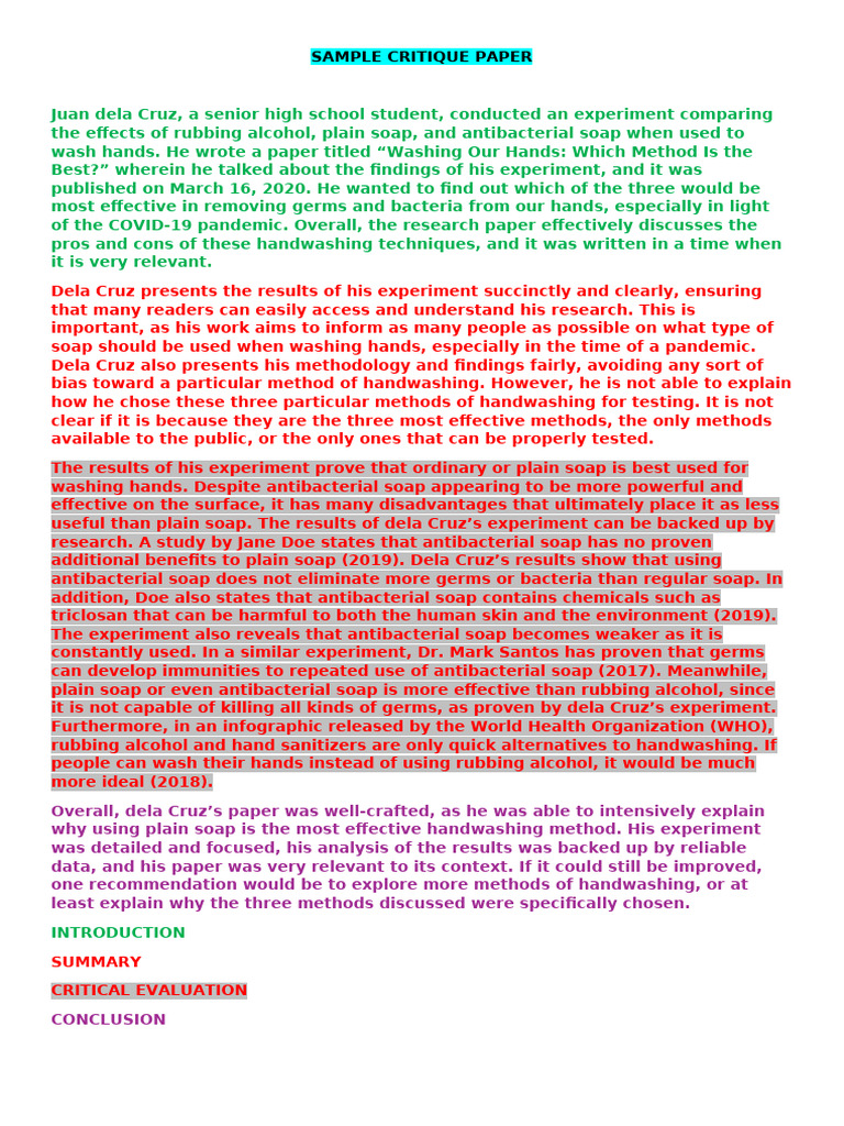 Sample Critique Paper | PDF