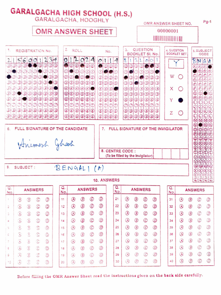 Sample Filled Omr | PDF