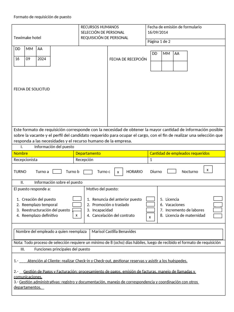 Formato de Requisicion de Puesto | PDF