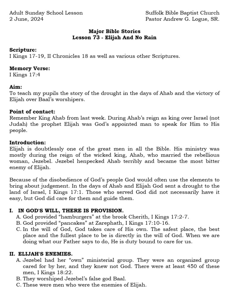 Major Bible Stories - Adult - 73 - Elijah and No Rain | PDF | Elijah ...