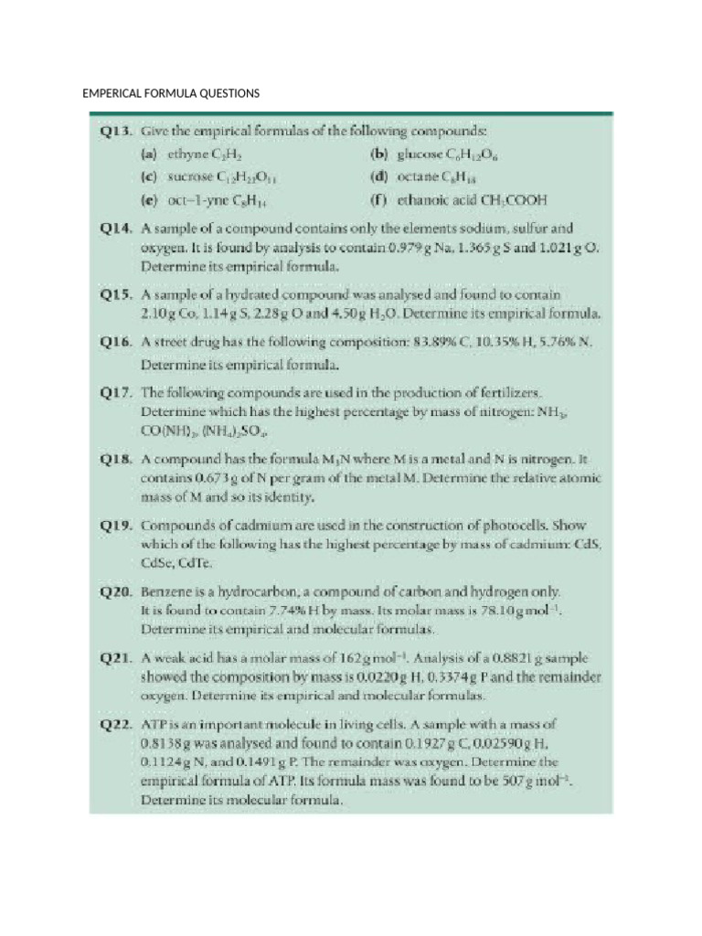 Emperical Formula Questions | PDF