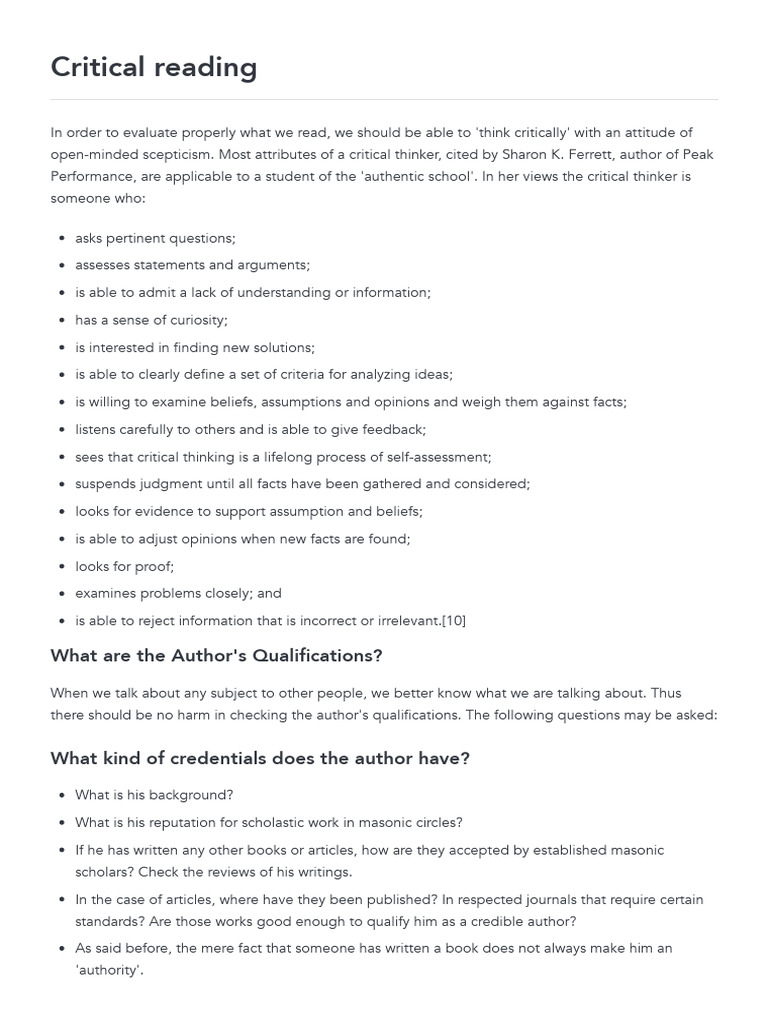 Critical Reading | PDF