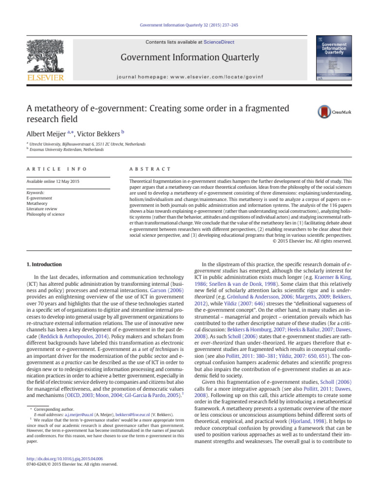 A Metatheory of E-Government - Creating Some Order in A Fragmented ...