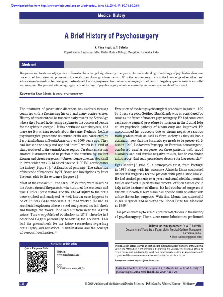 A Brief History of Psychosurgery | PDF
