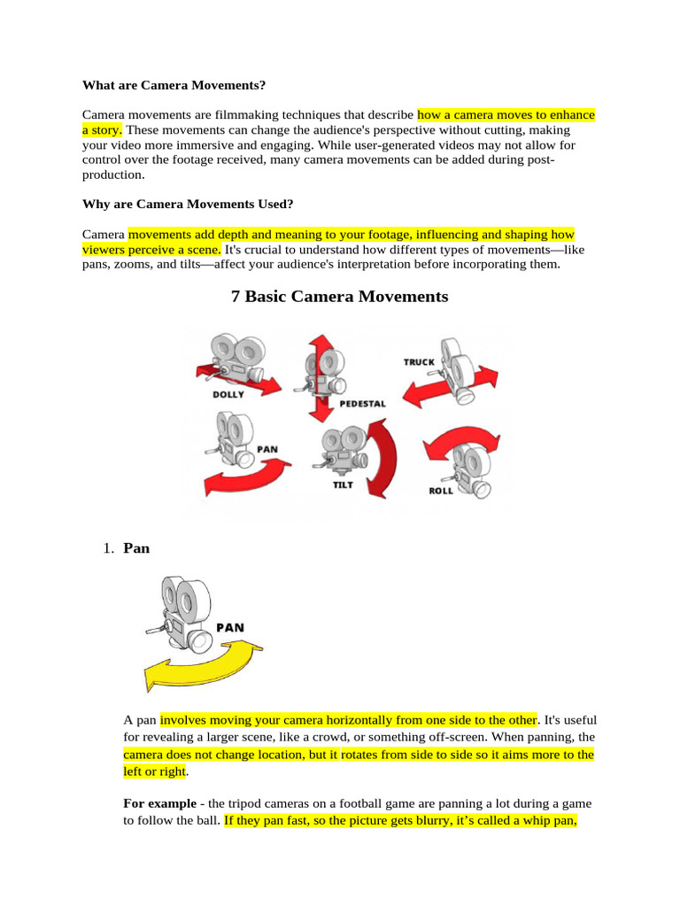 What are Camera Movements | PDF