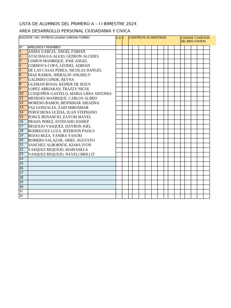 Lista Alumnos 1a-2024 2do Bimestre | PDF