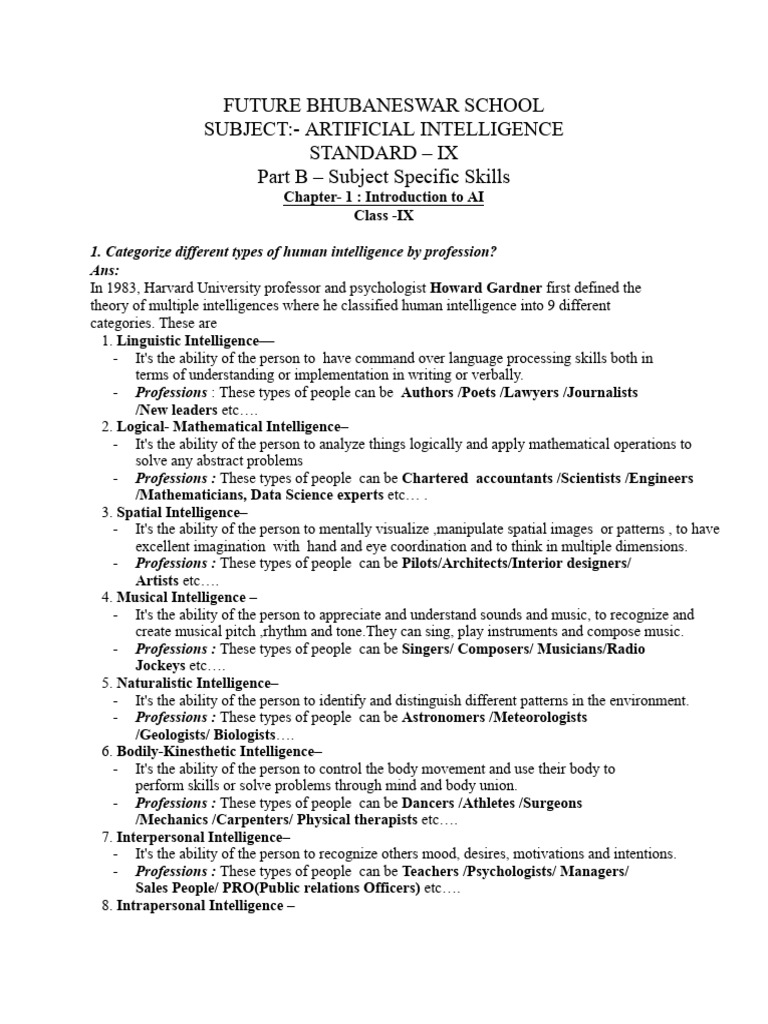 IX - AI - Unit1 - Introduction To AI | PDF