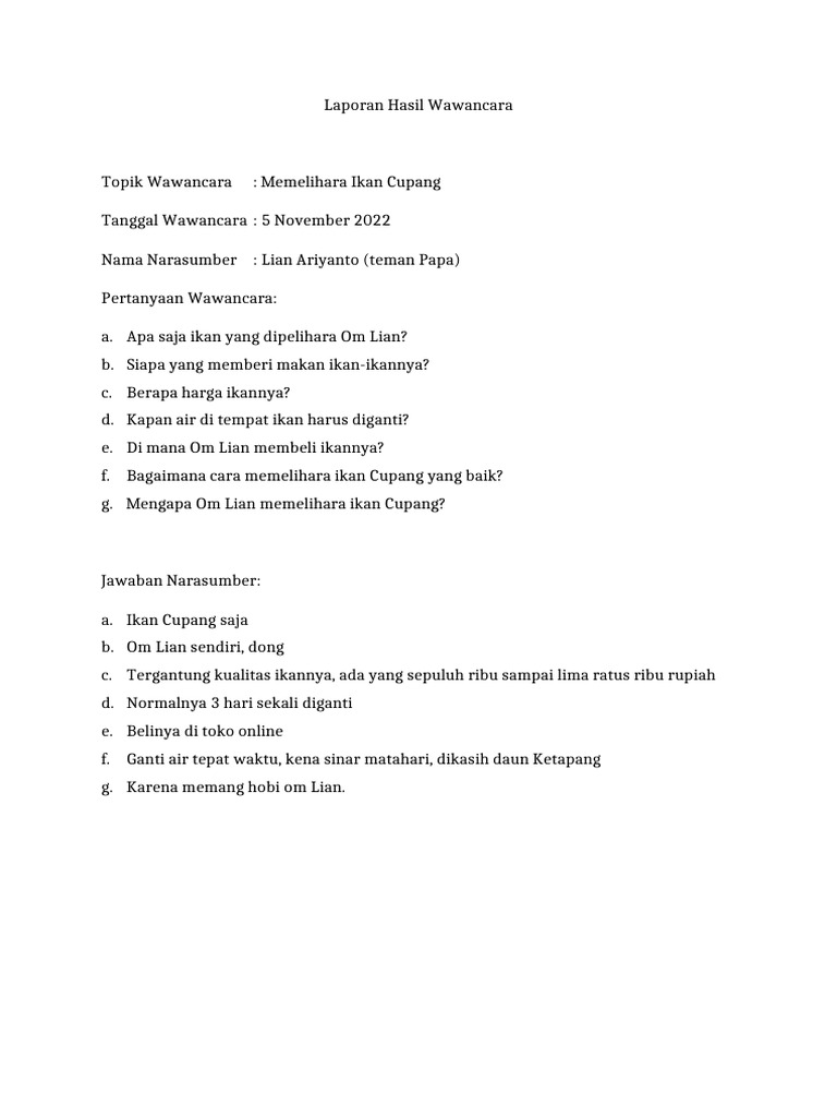 Laporan Hasil Wawancara Maura Dan Om Lian | PDF