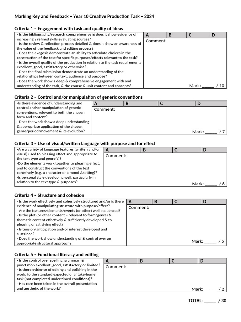 English Marking Key | PDF