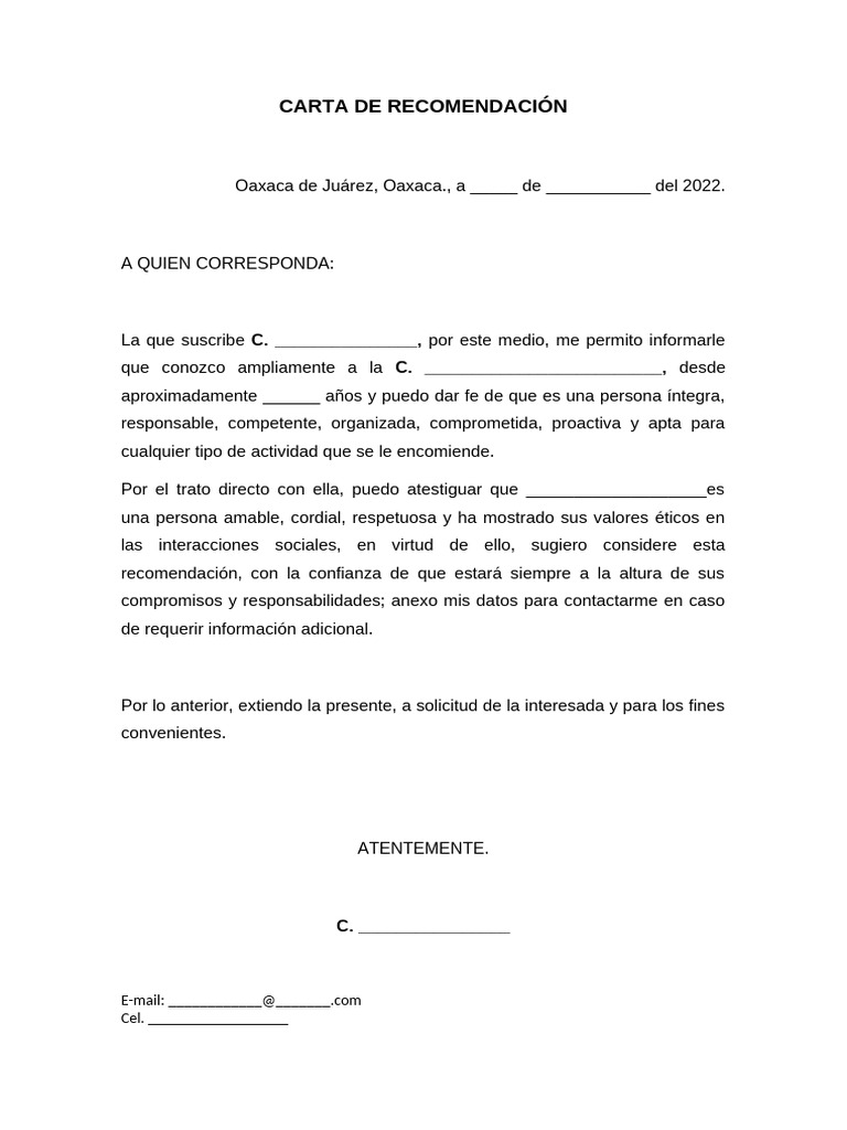 Carta de Recomendación Formato | PDF