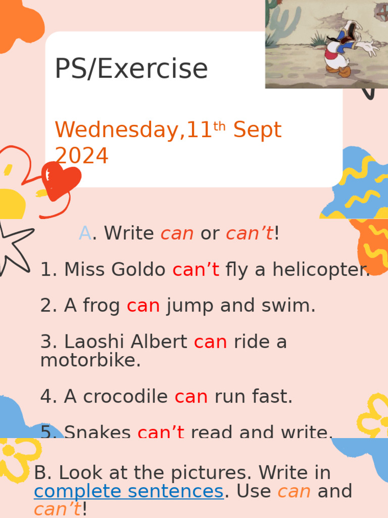 Ex 1. Unit 2. Can Can't | PDF