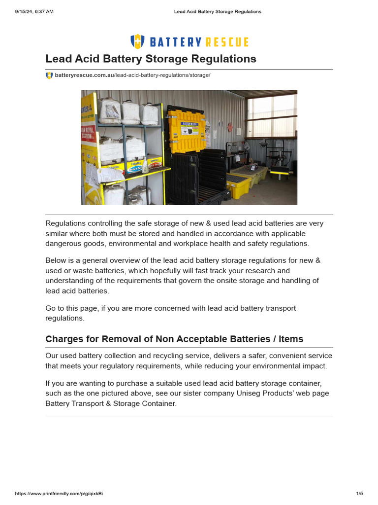 Lead Acid Battery Storage Regulations | PDF
