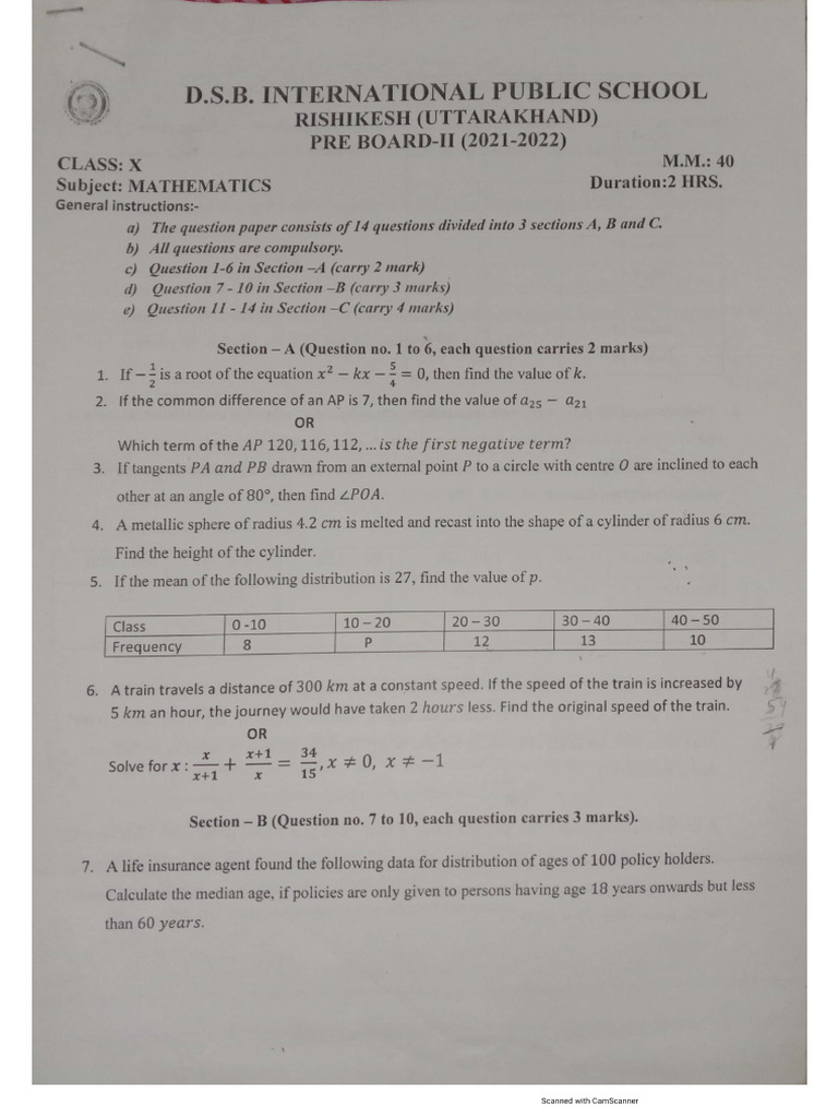 Class 10 Pre Board 2 | PDF