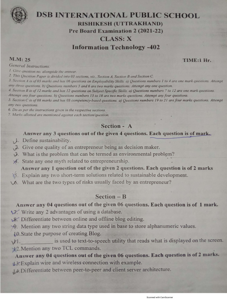 Class 10 Pre Board | PDF