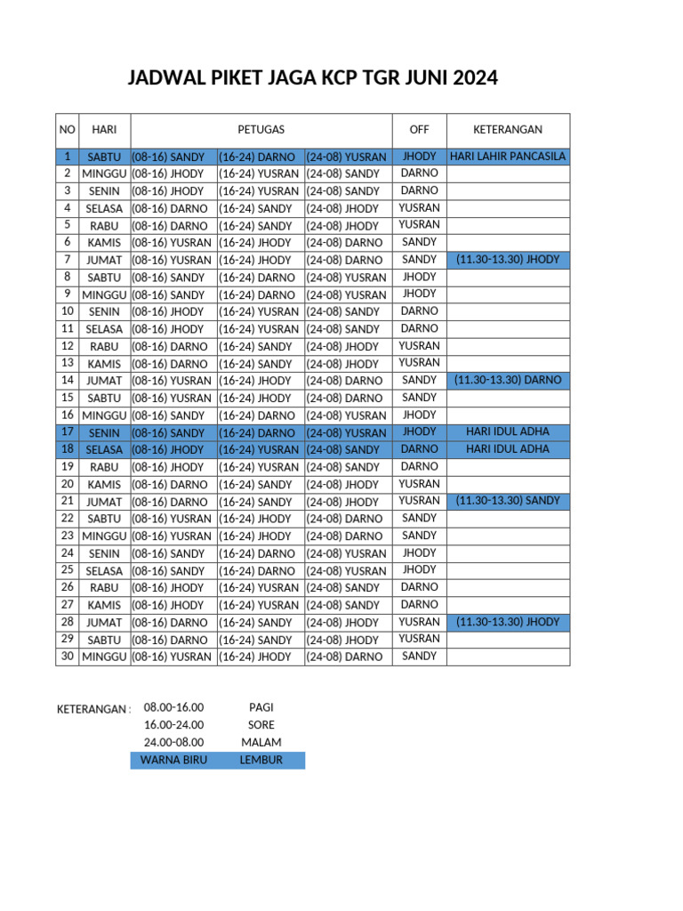 Jadwal Kerja Juni 2024 Pdf