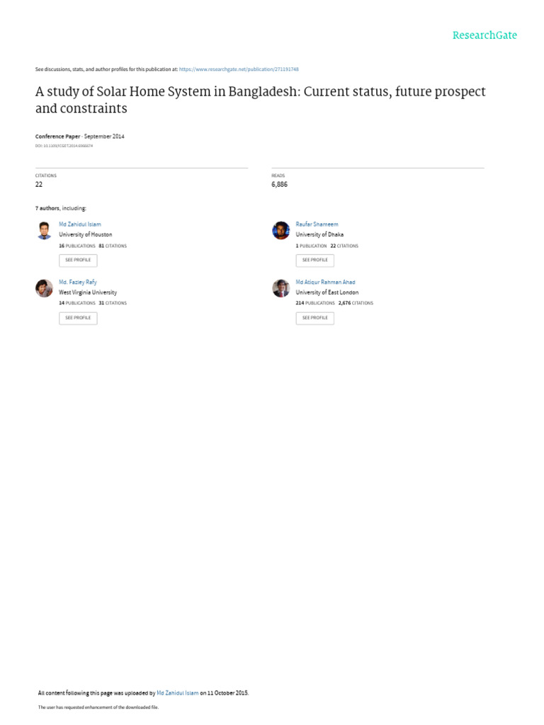 A Study of Solar Home System in Bangladesh - Current Status, Future Prospect and Constraints | PDF