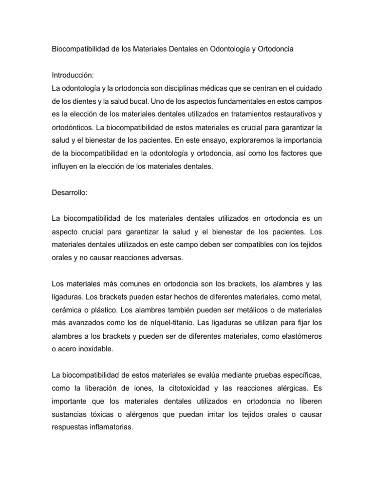 Biocompatibilidad de Los Materiales Dentales en Odontología y ...