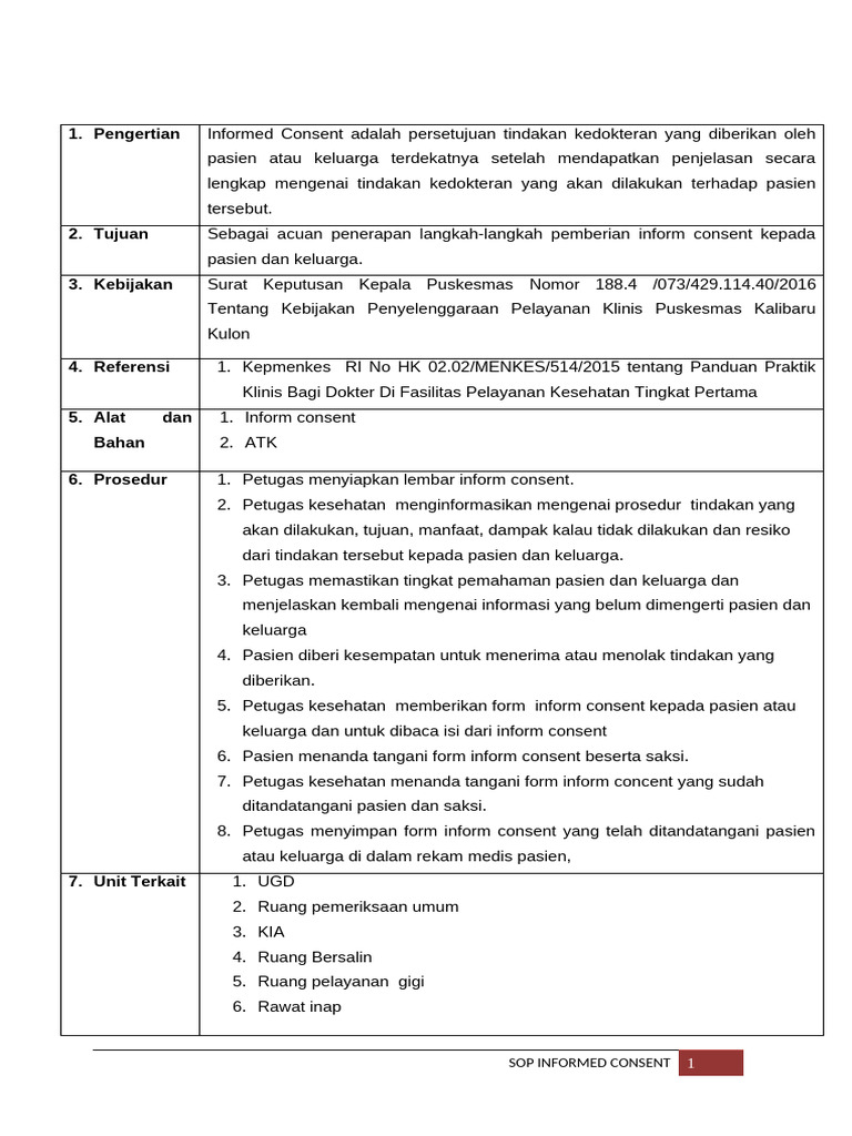SOP Informed Consent for Patients | PDF | Science & Mathematics