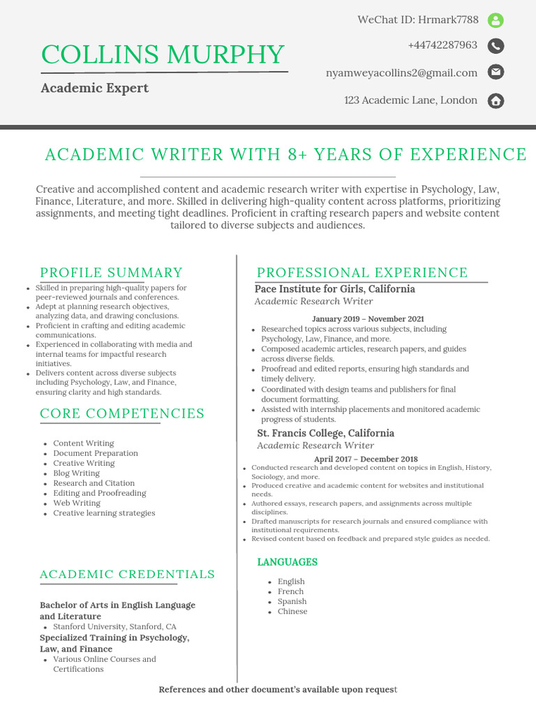 Experienced Academic Writer Profile | PDF | Academic Publishing | Editing