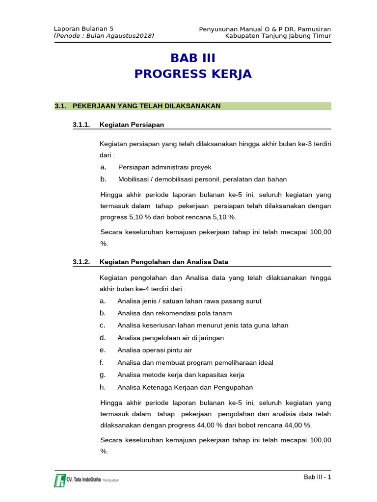 005. BAB 3. Progres Kerja - OP Pamusiran | PDF