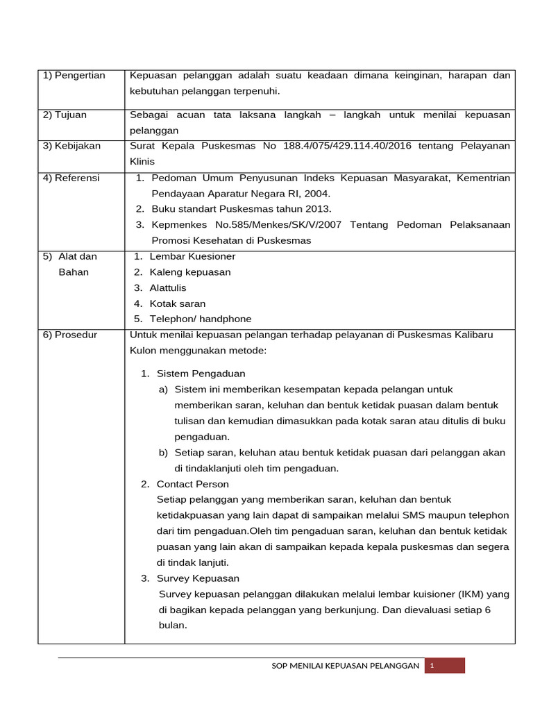 SOP MENILAI KEPUASAN PELANGGAN Sip | PDF