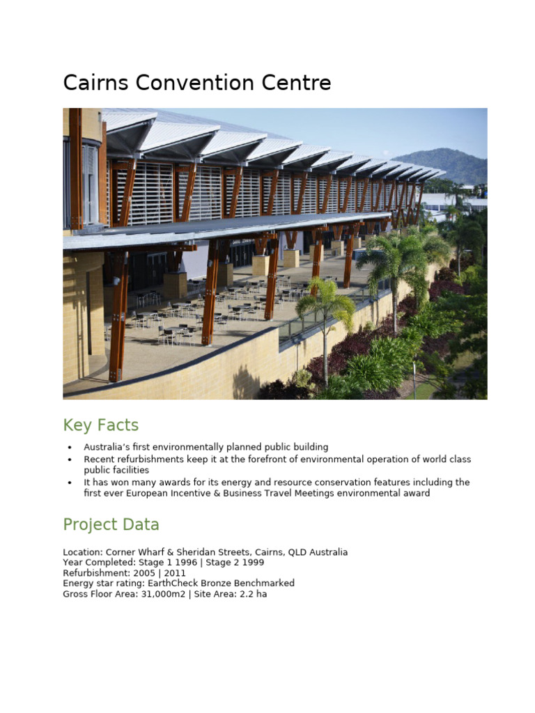 Cairns Convention Centre (Case Study) | PDF