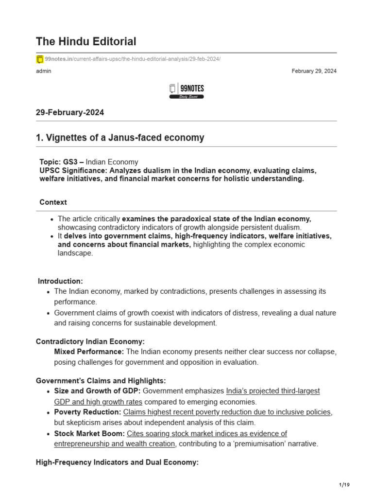 99notes - In-The Hindu Editorial | PDF