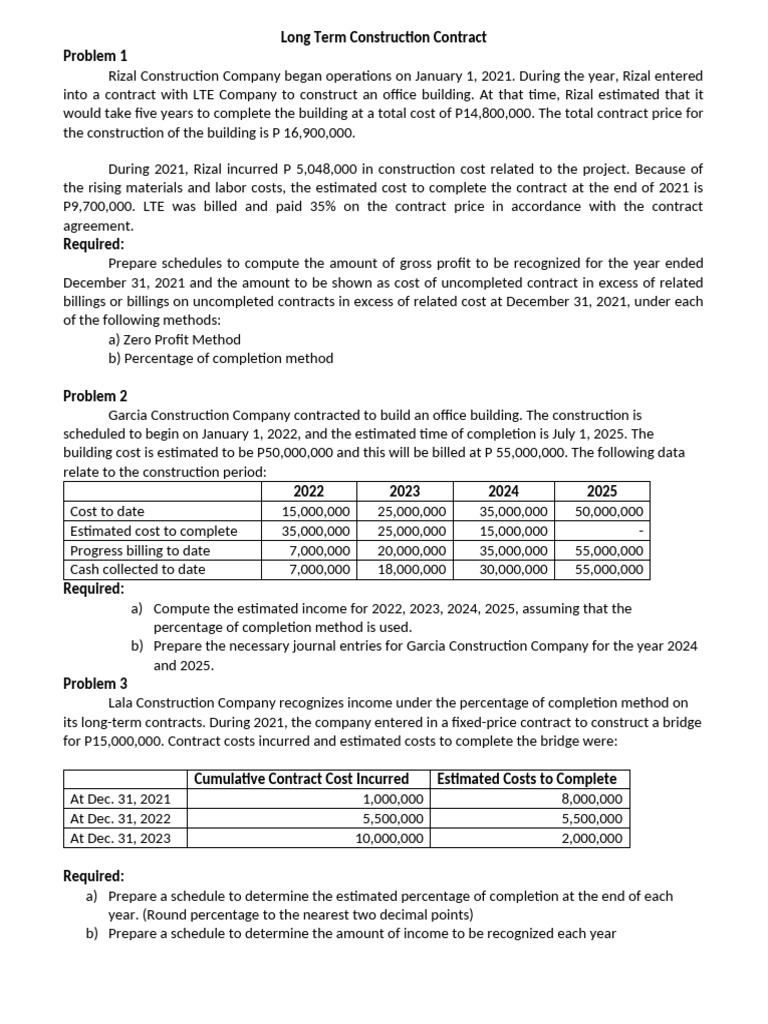 Problems in Long Term Construction Contract | PDF